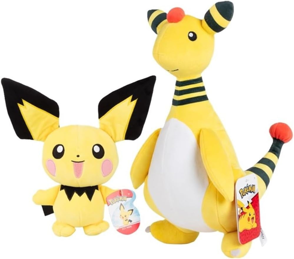 Pokemon 12" Ampharos & 8" Pichu Electric Type Plush 2-Pack - Officially ...