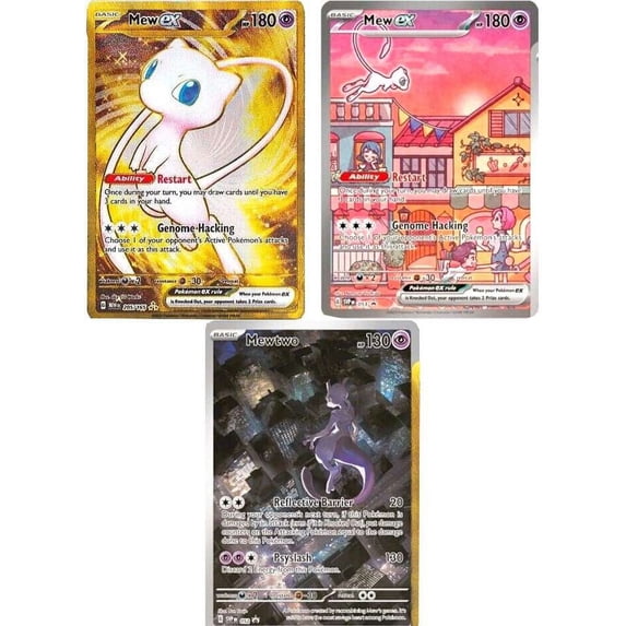 Pokemon 151 Mew ex Metal Card, Mewtwo Black Star Foil Promo Set of 3 ...