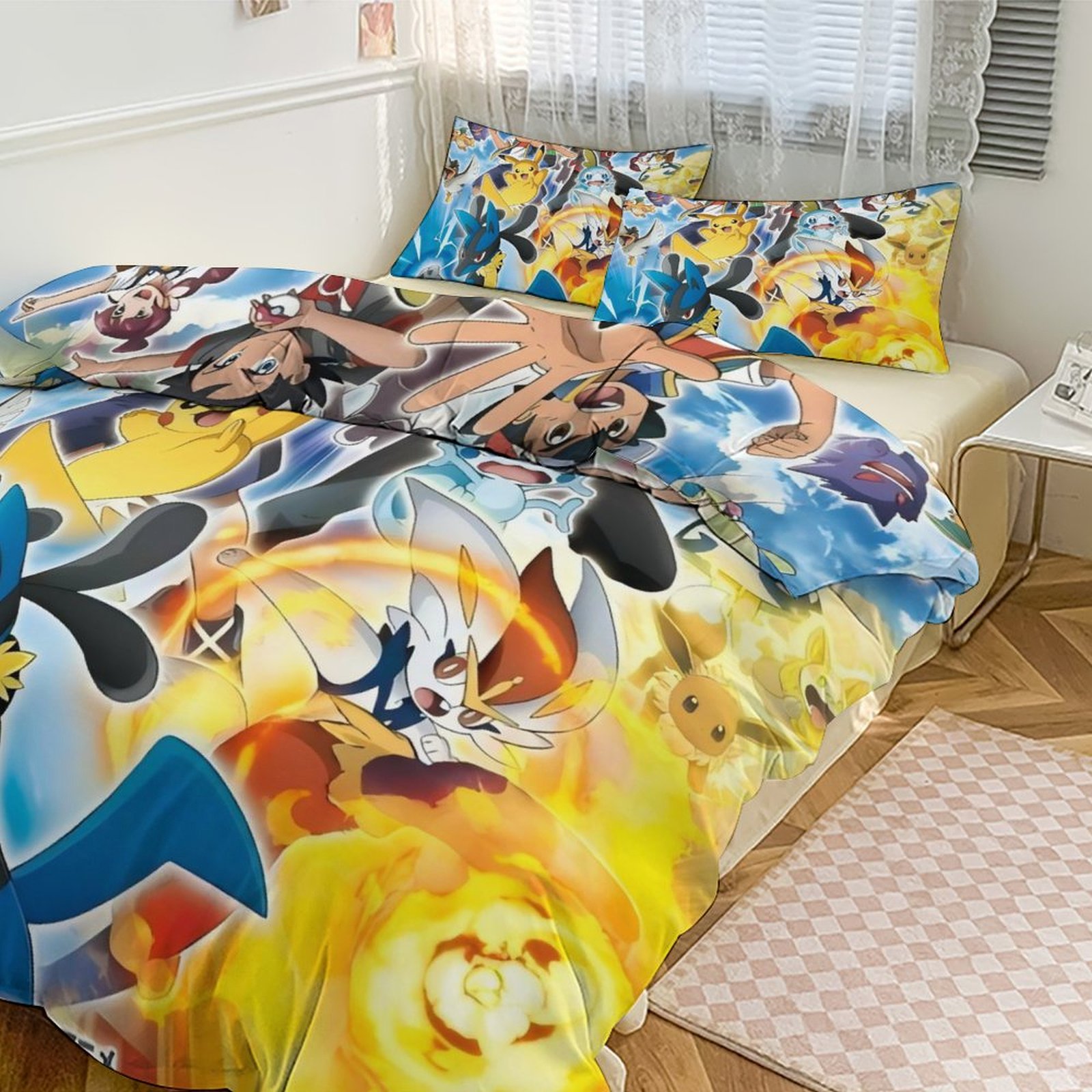 Pokemon 3 Pieces Bed Set Cute Bedding Sets All Seasons, 1 Comforter ...