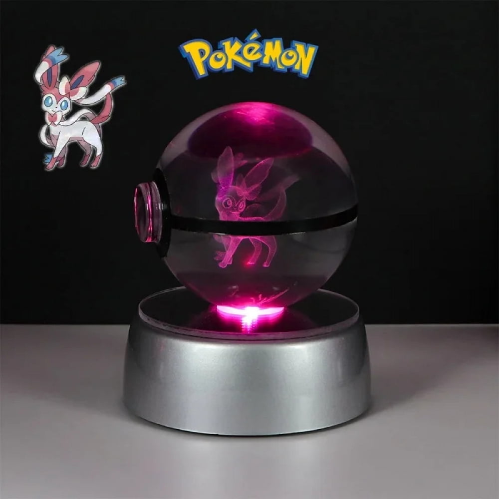 Pokemon 3D Crystal Ball Figure Toys Pokeball Gengar Gyarados Mimikyu ...