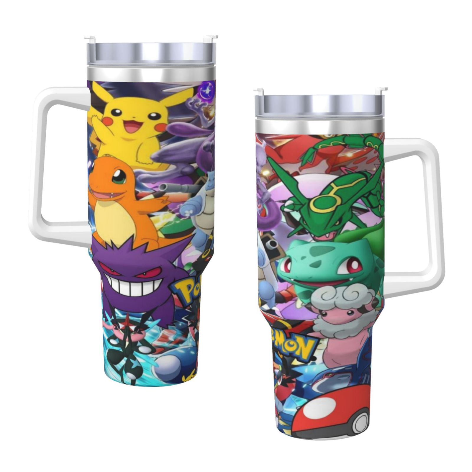 Pikachu 40 Oz Tumbler With Handle And Straw Double Wall Stainless Steel ...