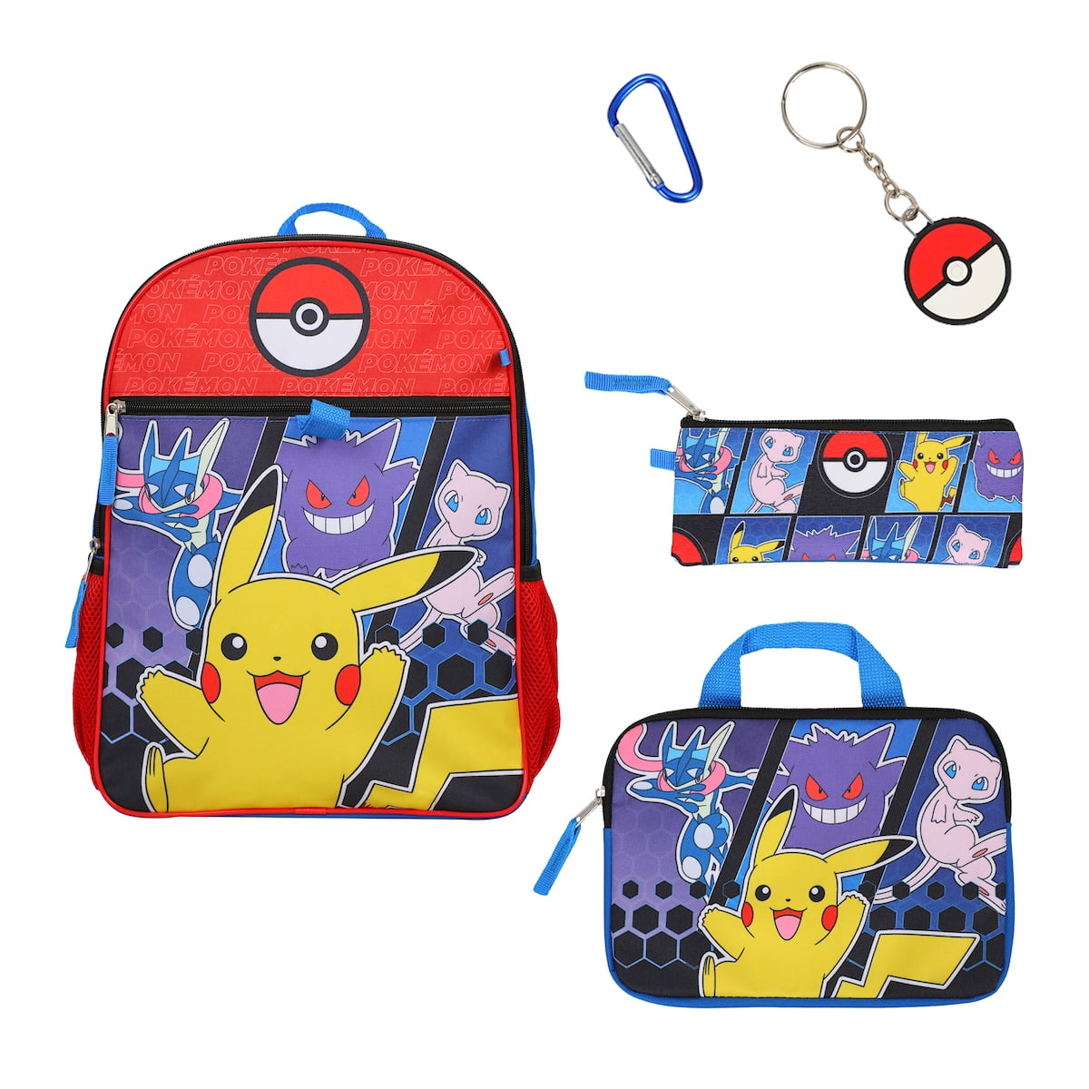 Pokemon 5-Piece Set: 16 Backpack Padded Utility Case Small Utility Case ...