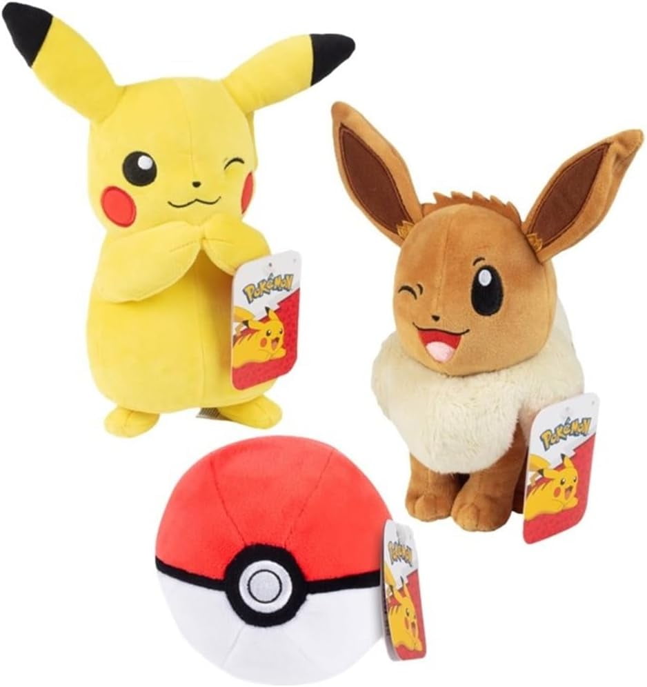 Pokemon 5" Poke Ball & 8" Eevee & Pikachu Plush 3-Pack - Officially ...