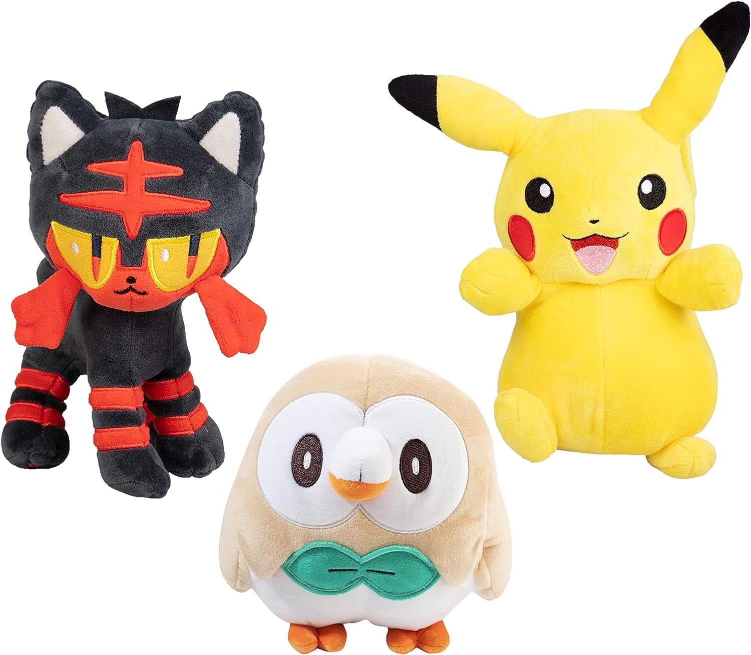 Pokemon 8" Pikachu, Rowlet & Litten Plush Stuffed Animal Toys, 3-Pack - Sun and Moon Starters ...