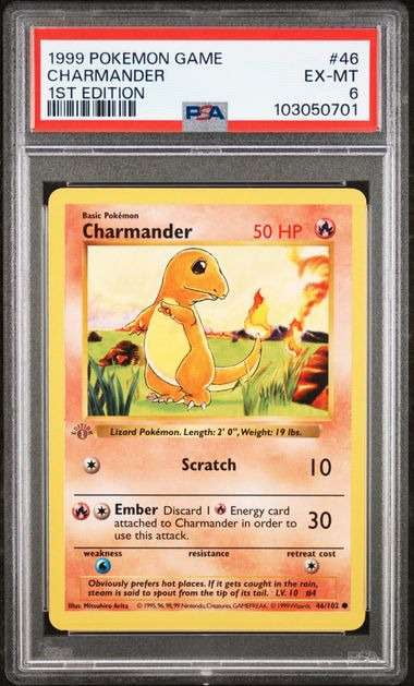 Pokemon Base Set Charmander (PSA 6 - First Edition - Grey Stamp ...