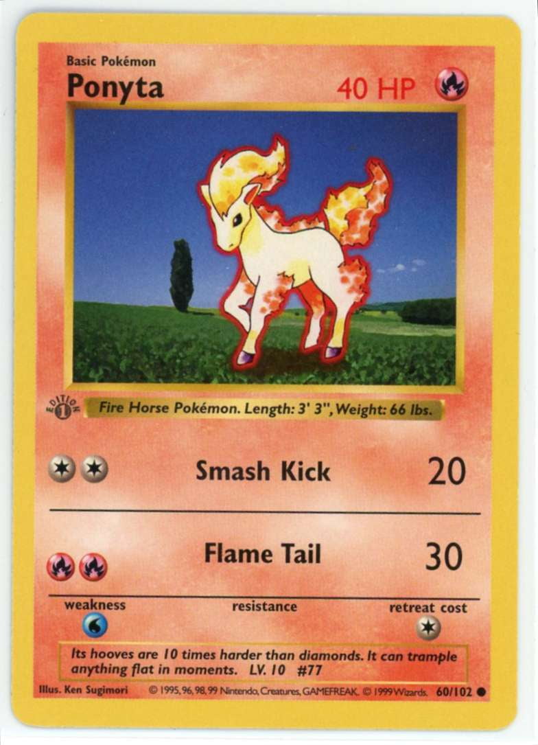 Pokemon Base Set Common Ponyta #60 (1st Edition, Grey Stamp) - Walmart.com