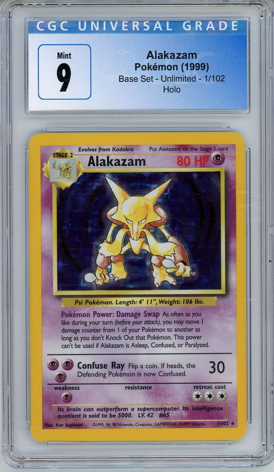 Pokemon Base Set Holo Rare Alakazam #1 (CGC Grade 9) - Walmart.com