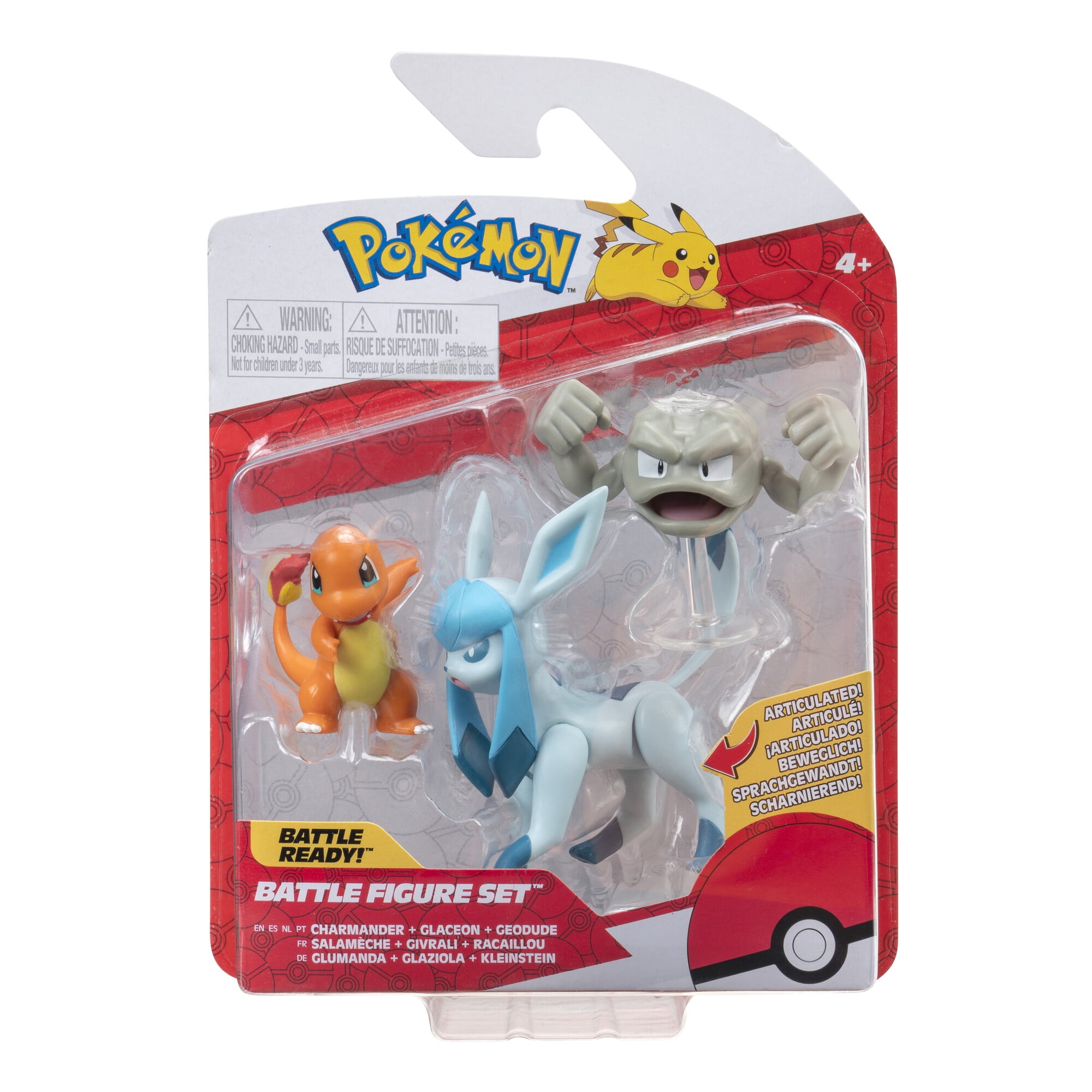 Pokemon Battle Figure 3 Pack - Geodude, Charmander, 3-Inch Glaceon - Rock, Fire, Ice - Walmart.com