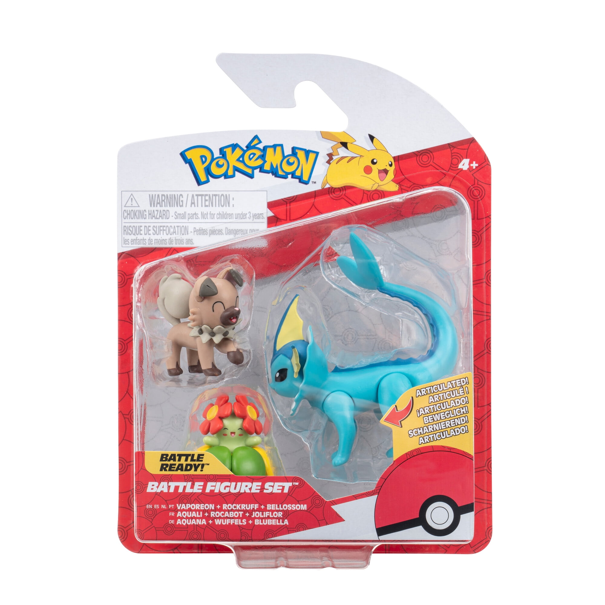 Pokemon Battle Figure 3 Pack - Features 2 inch Rockruff and Bellossom and 3 inch Vaporeon ...