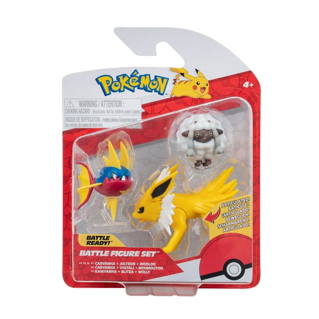 Pokemon 3 Pack Battle Figures - 2 inch Wooloo, Carvanha and 3 inch Jolteon - Walmart.com