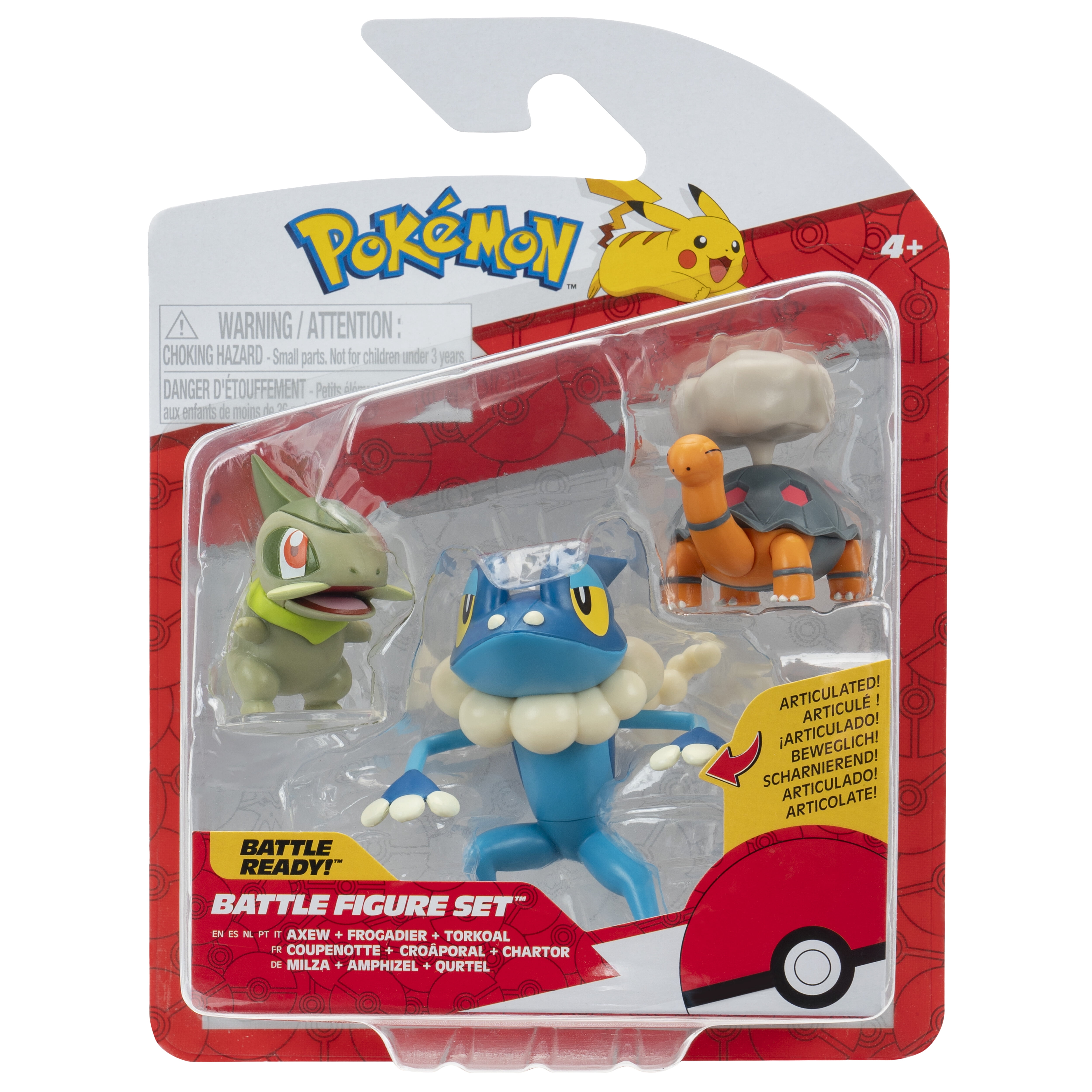 Pokemon Battle Figure 3 Pack - Features 2 inch Torkoal and Axew and 3 inch Frogadier Battle ...