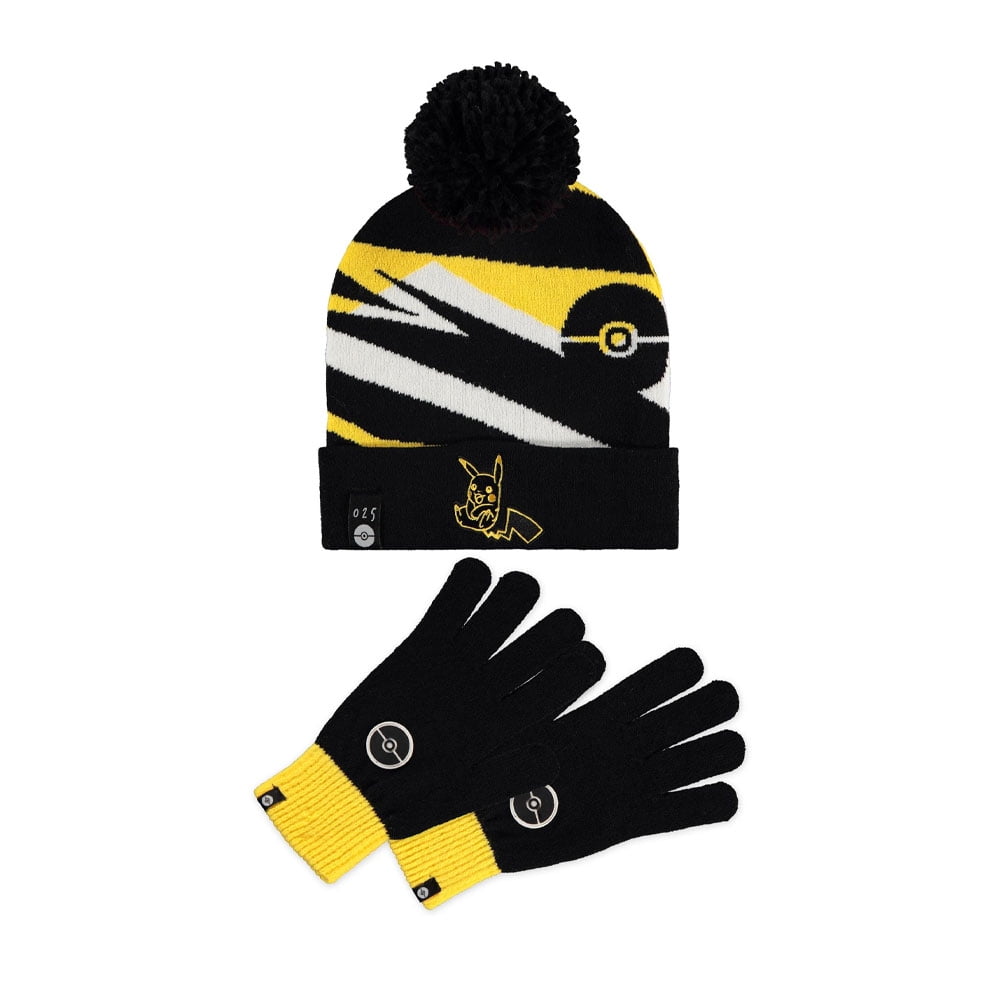 Pokemon Beanie and Knitted Gloves Pikachu Logo new Official Black Gift ...