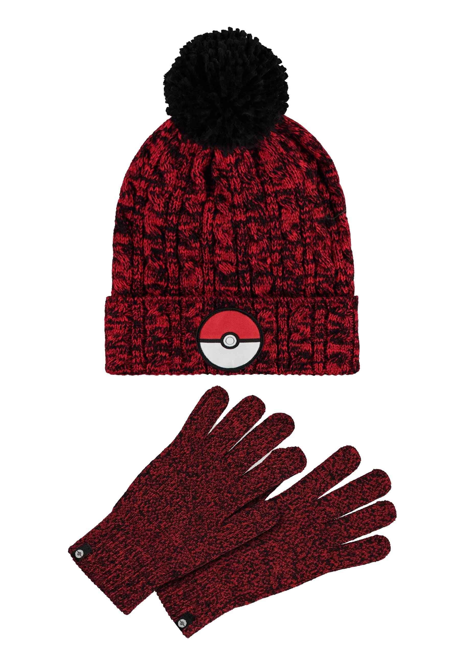 Pokemon Beanie and Knitted Gloves Poke Ball Logo new Official Red Gift ...