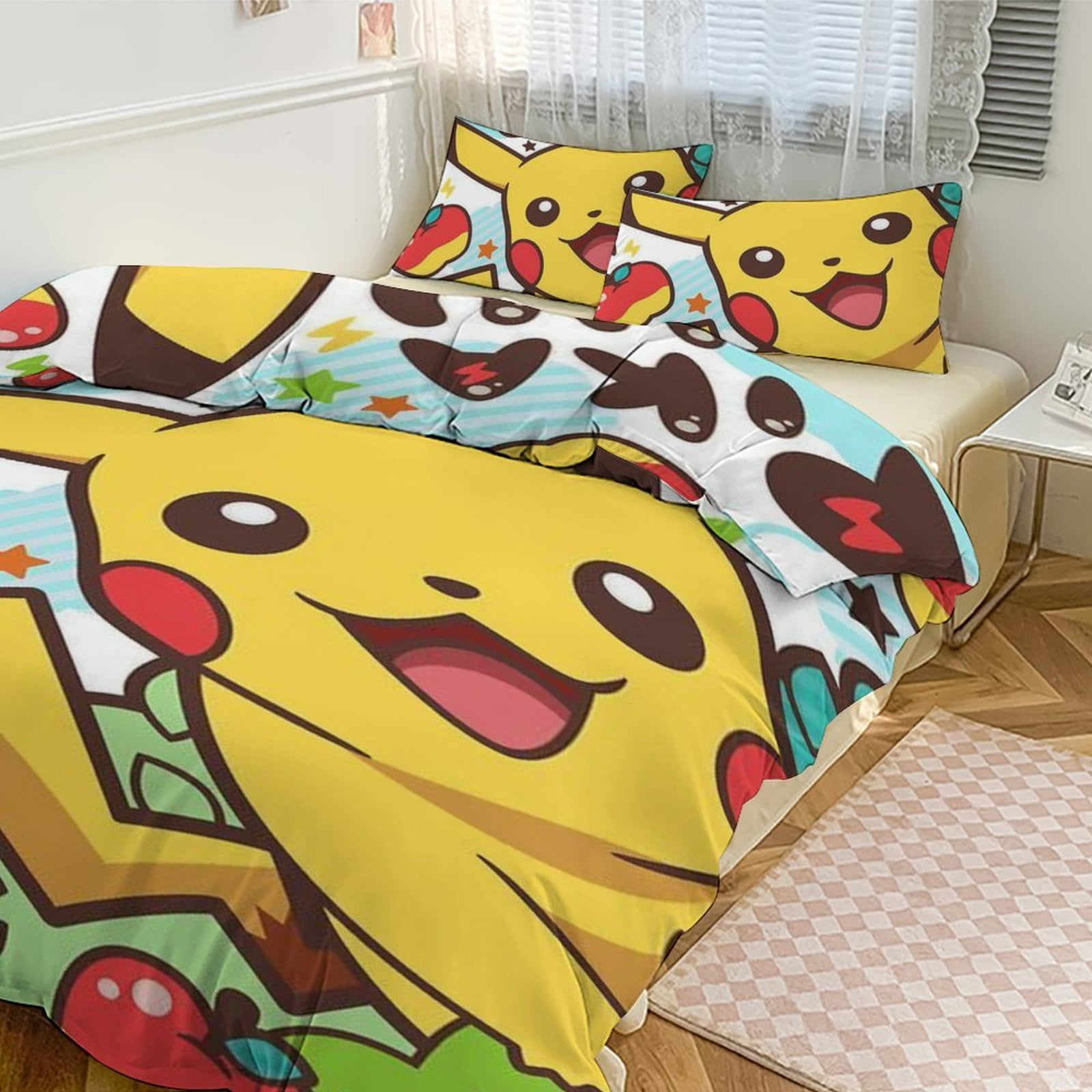 Pokemon Bedding Set Anime Three Piece For Boys Girls Teens King