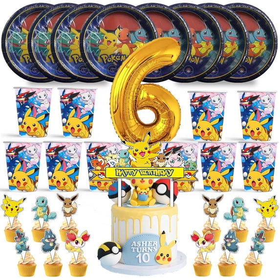 Pokemon Birthday 6th Cups Party Supplies Plates Fans Decorations Cake ...