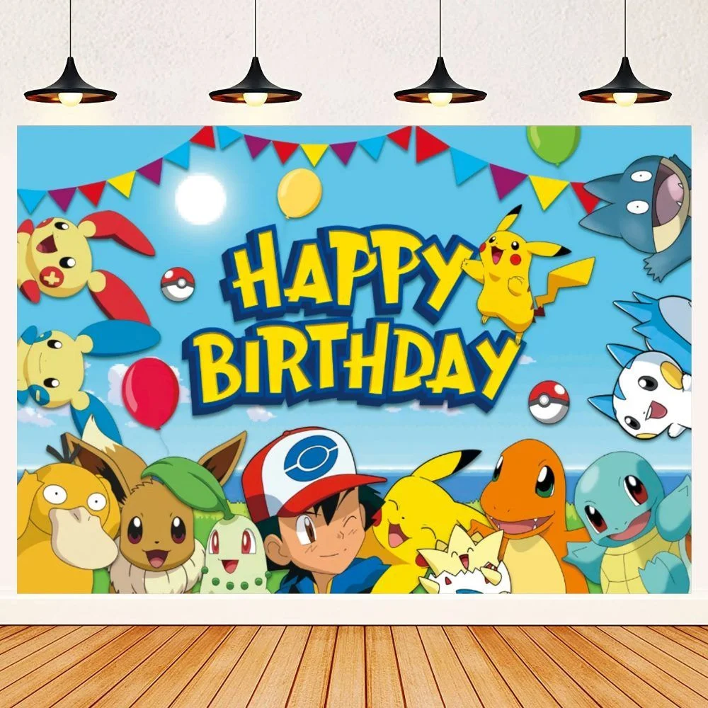 Pokemon Birthday Backdrop Large Banner with Themed Party Supplies 5.9x3 ...