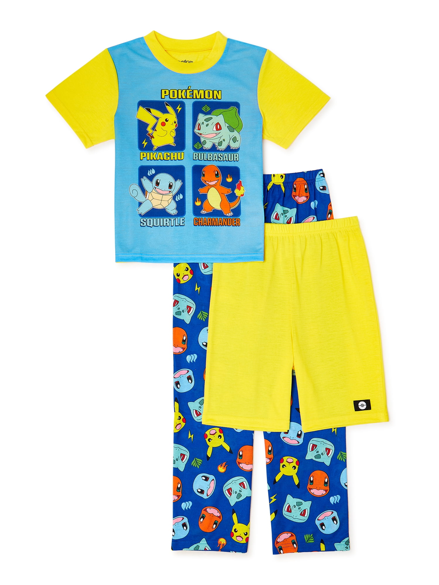 Pokemon Boys Classic Short Sleeve Top, Shorts, and Pants 3-Piece Pajama ...