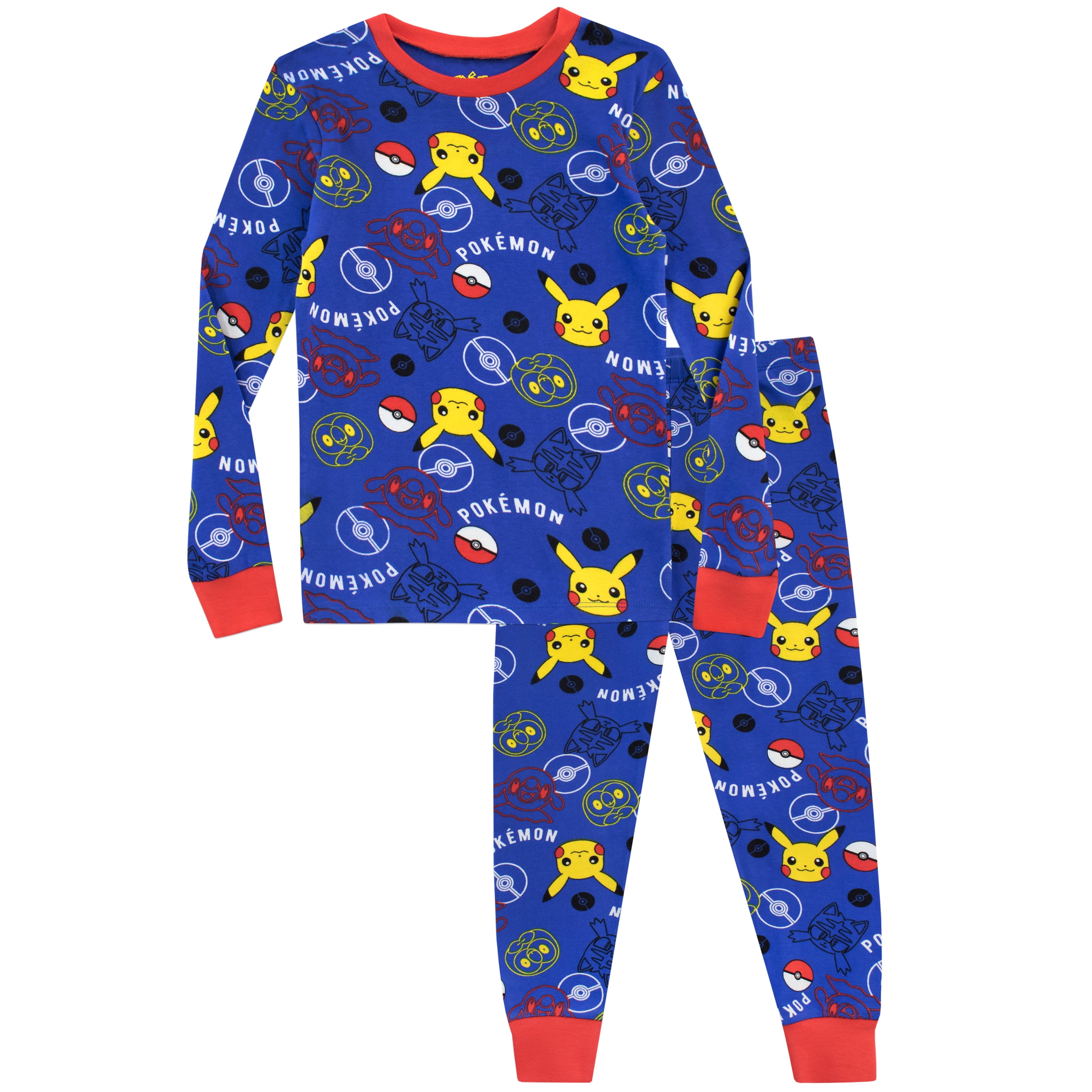 Boys' Pokemon Pikachu Long Sleeve Pajamas, Toddler Kids Sleepwear ...