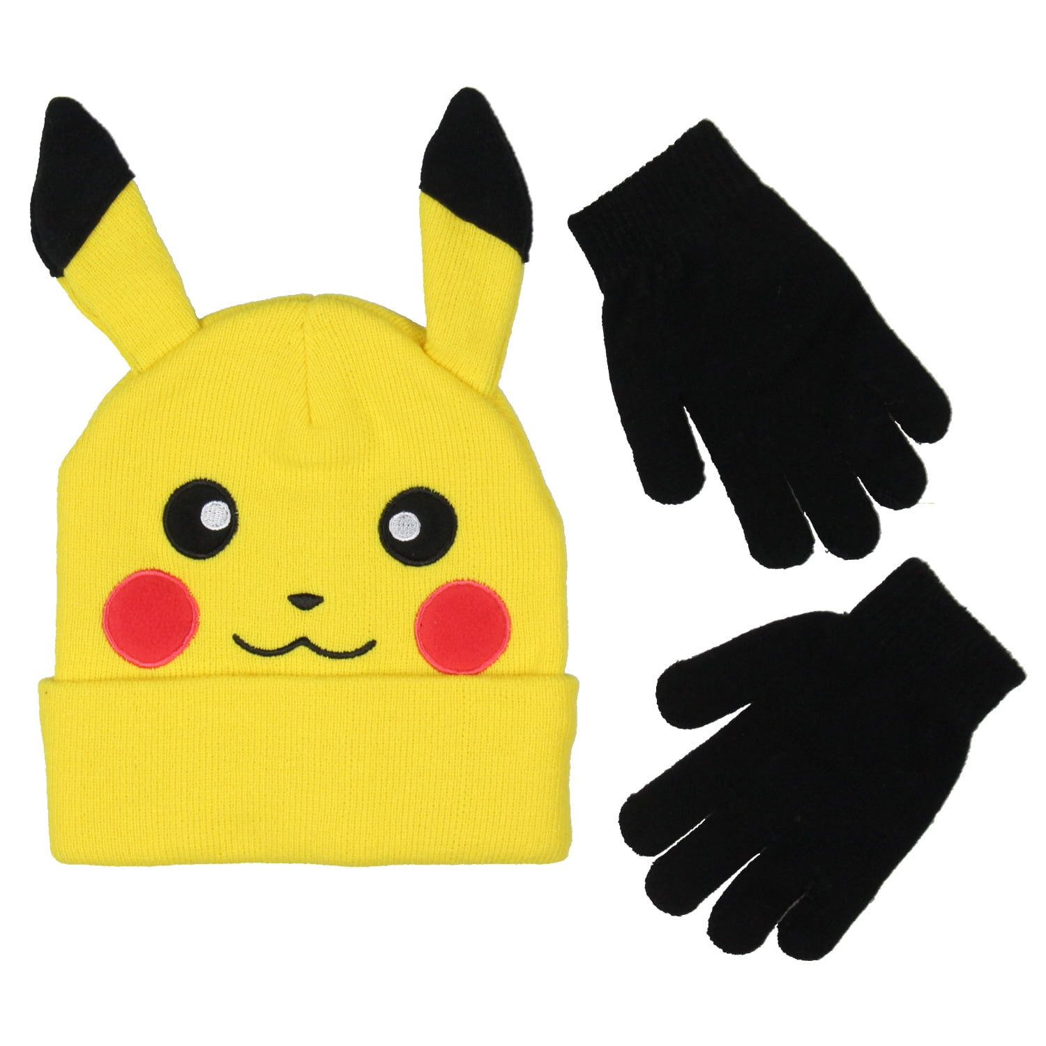 Pokemon Kids Winter Trainer Pikachu Face Cuffed Beanie with 3D Ears and ...