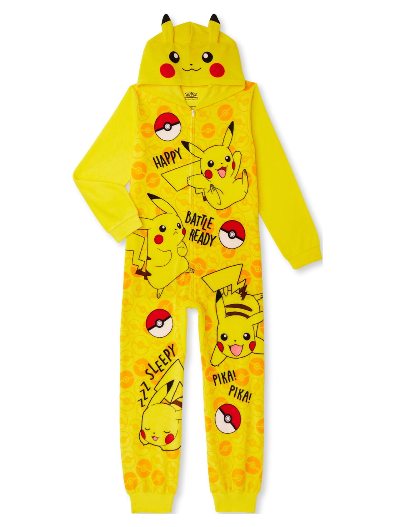 Pokemon Boys Pikachu Hooded Union Suit Pajamas, Fire Retardant Micro ...