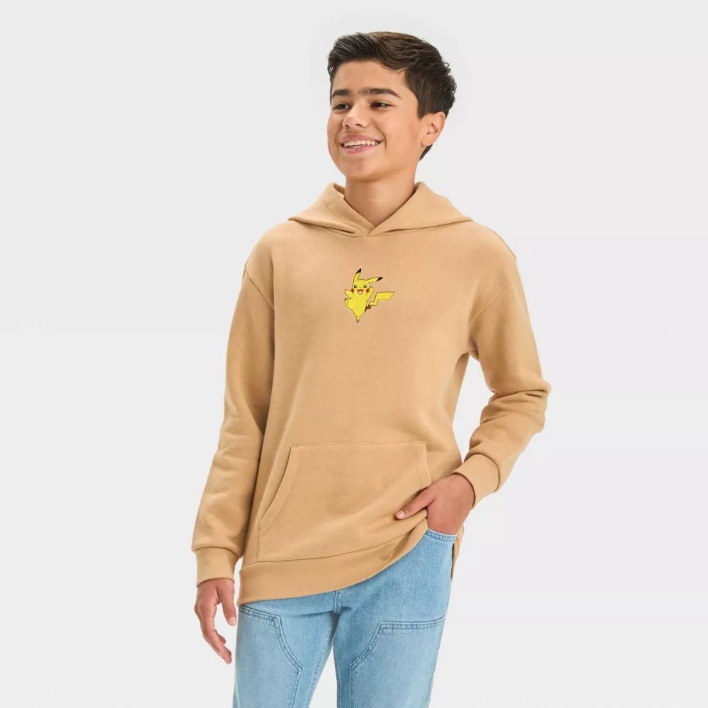 Pokemon Boys Pikachu Long Sleeve Graphic Hoodie Tan Sizes L-XL ...