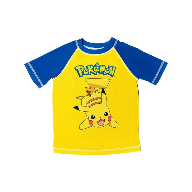 Boys' Pikachu Pokemon Rash Guard Swim Shirt, Sizes 4-16, UPF 50+ UV ...