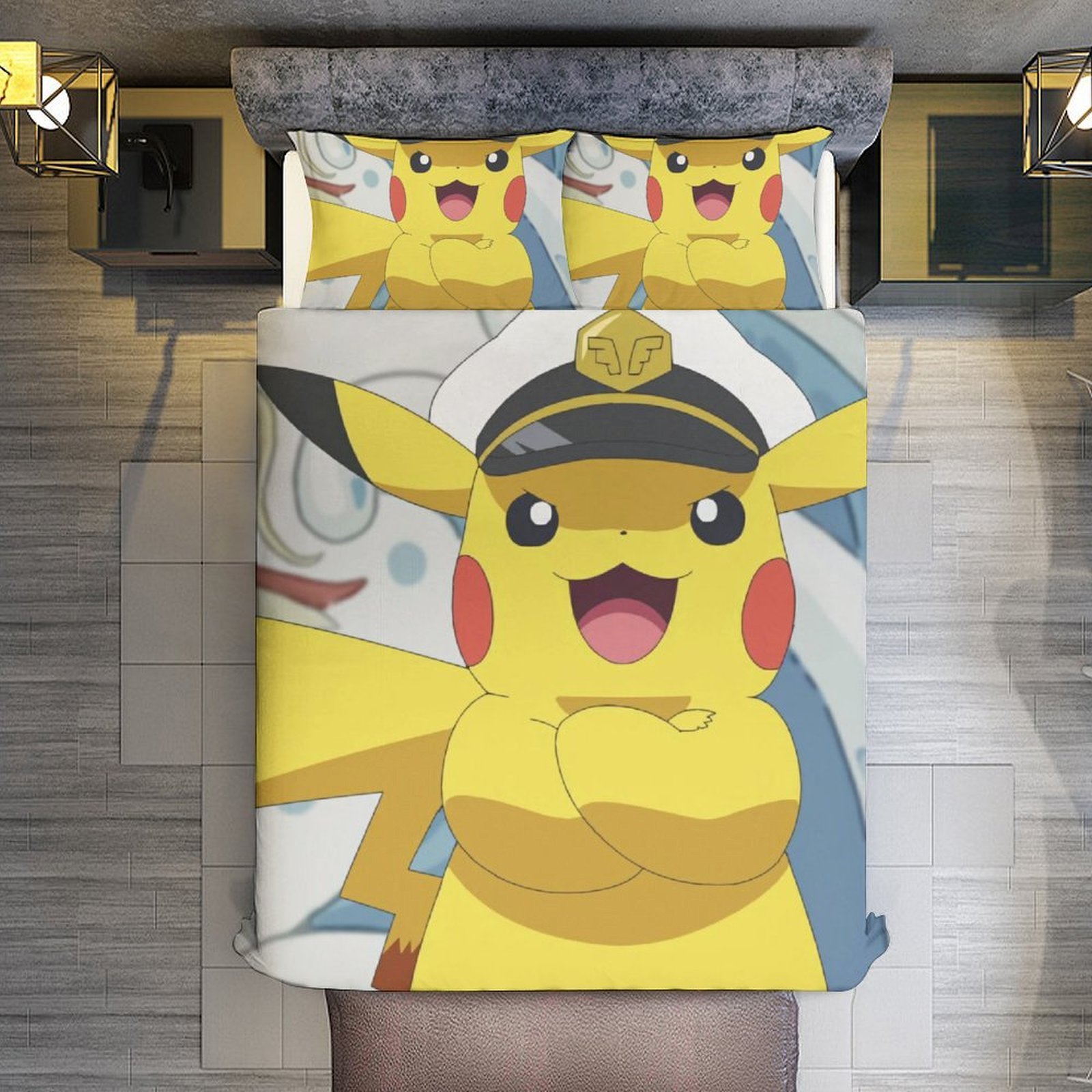 Pokemon Captain Pikachu Duvet Cover,Queen Sheet Set,Bed Sheet Set 3pcs ...
