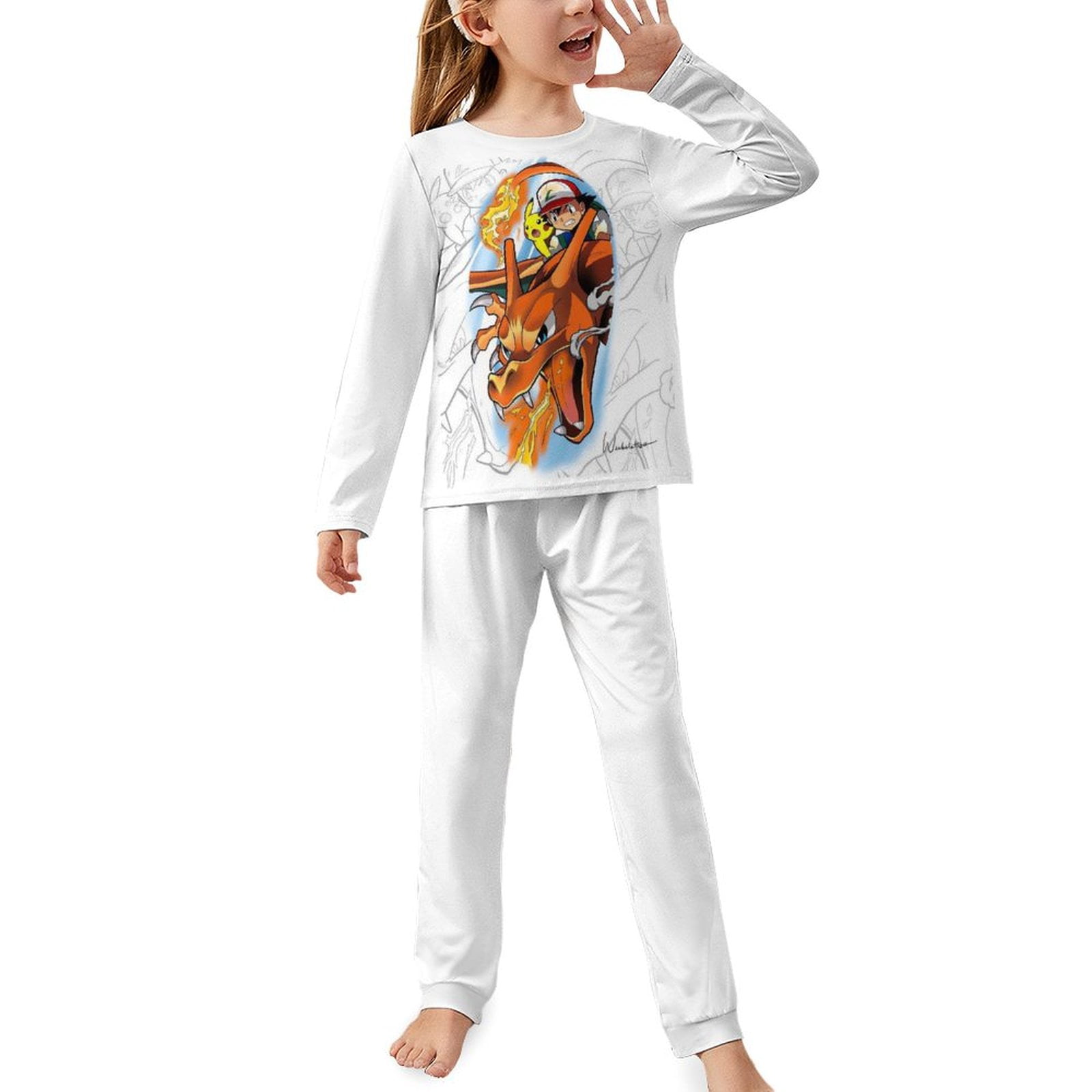 Pokemon Charizard Child Pajamas Set for Boys Girls 6 Sizes, Long Sleeve Soft Sleepwear Unisex ...