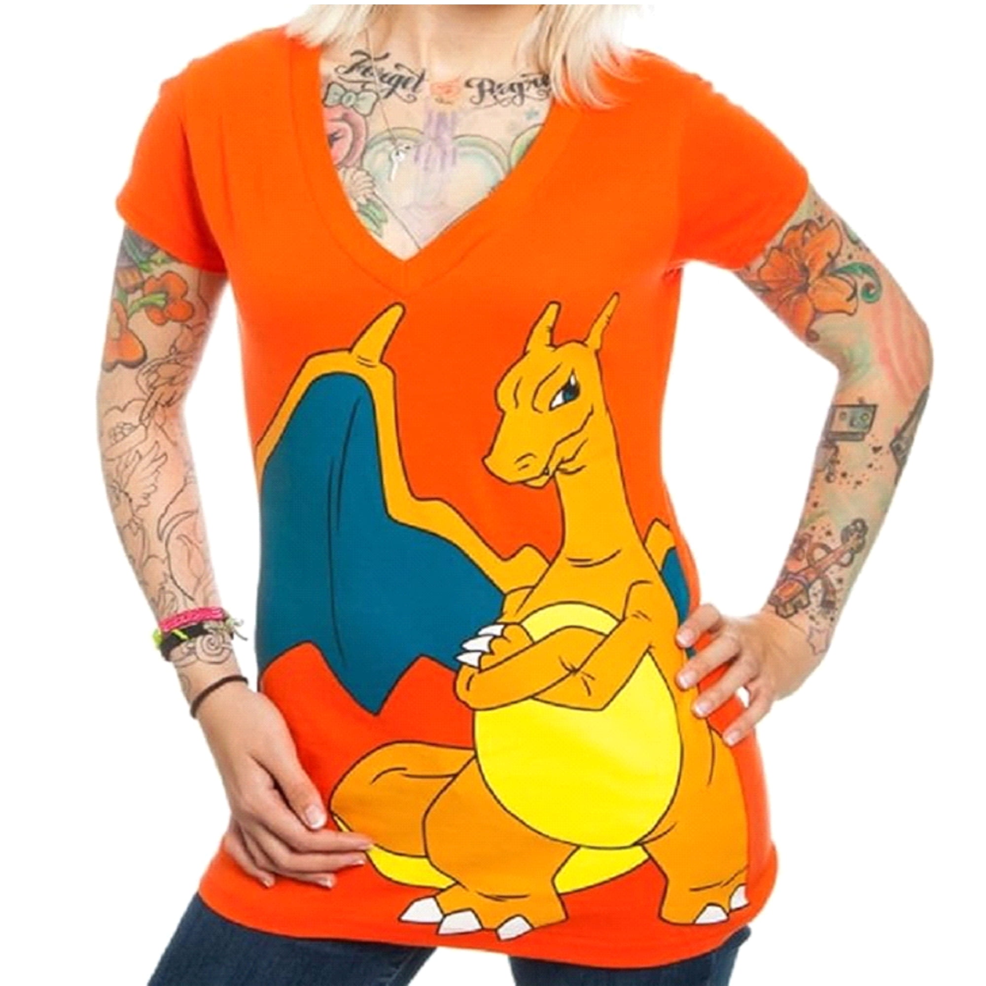 Pokemon Charizard Junior Women's V-Neck Orange T-Shirt Size XL ...