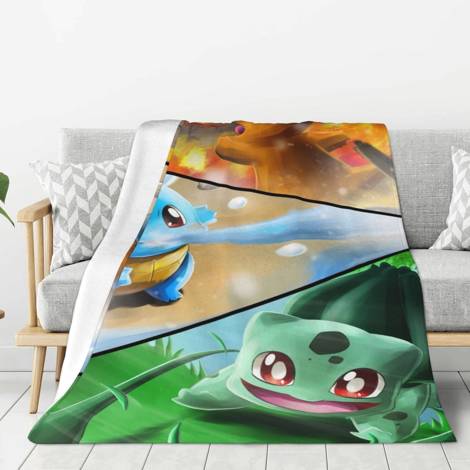Pokemon-Charmander Squirtle Bulbasaur Blanket for Couch,Super Soft Cozy ...
