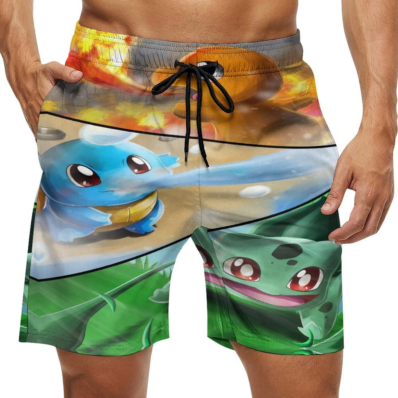 Pokemon-Charmander Squirtle Bulbasaur Mens Swim Trunks with Compression ...