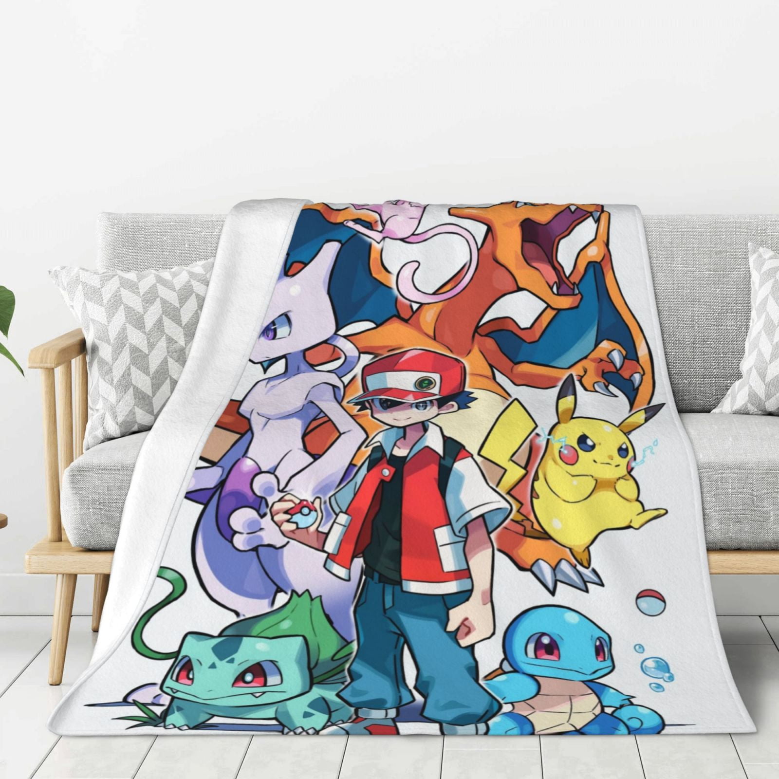 Pokemon -Charmander Squirtle Bulbasaur Mewtwo Blanket for Couch - Super ...