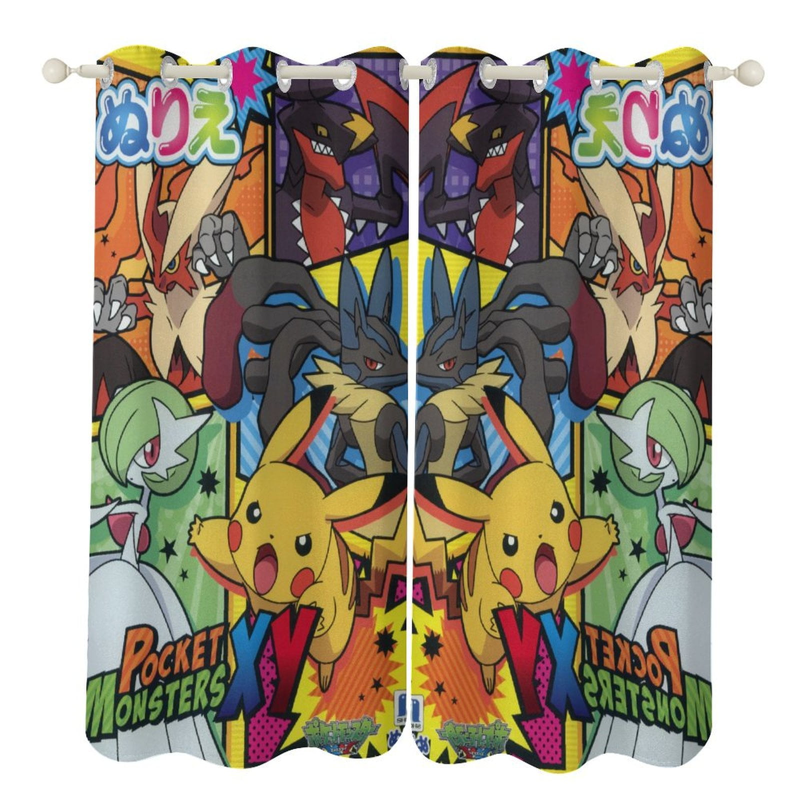 Pokemon-Coloring Book Kids Curtains 52 X 84 Inch,Cartoon Blackout ...