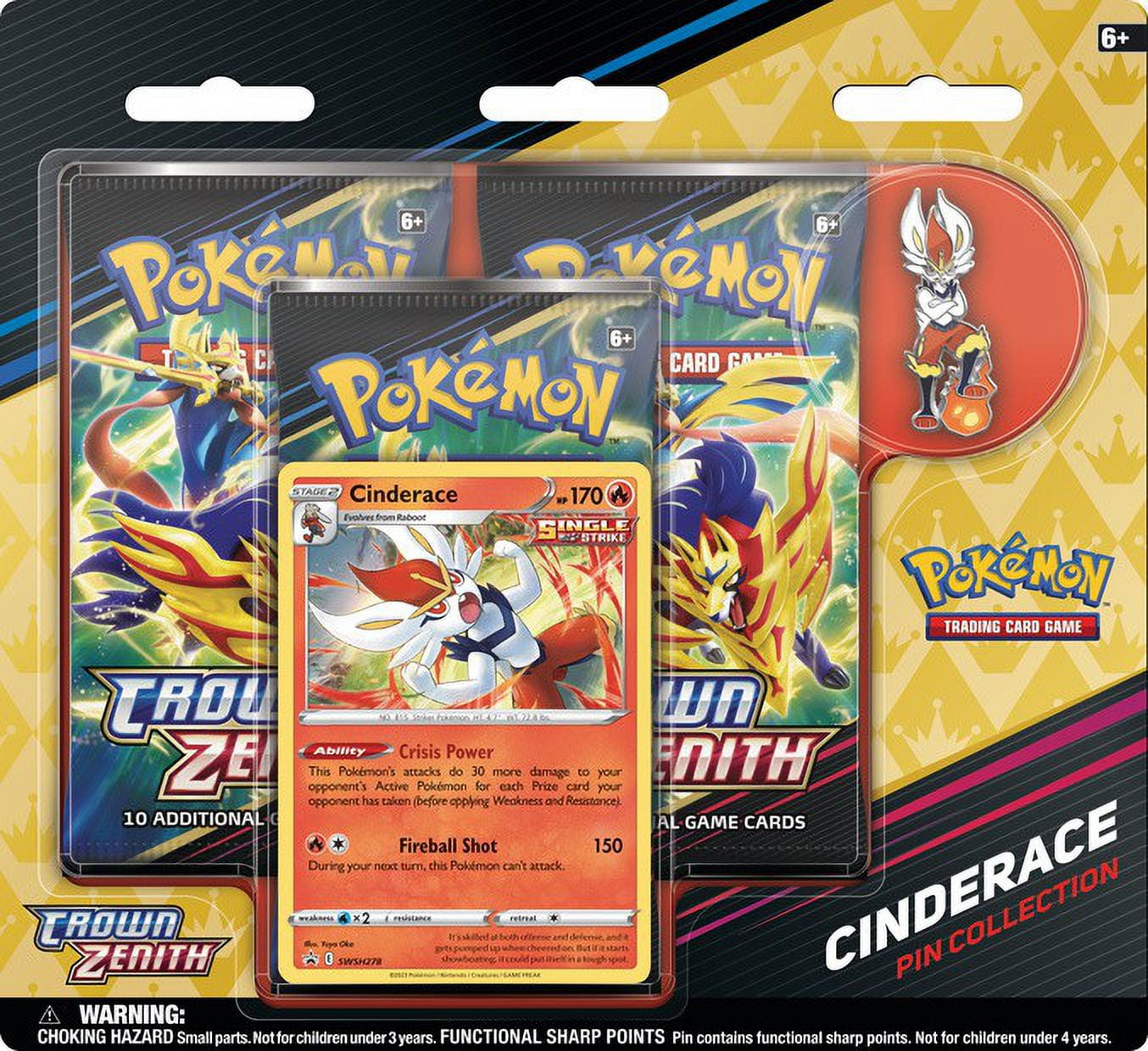 Pokemon Crown Zenith Cinderace Pin Collection (3 Booster Packs, 1 Promo ...