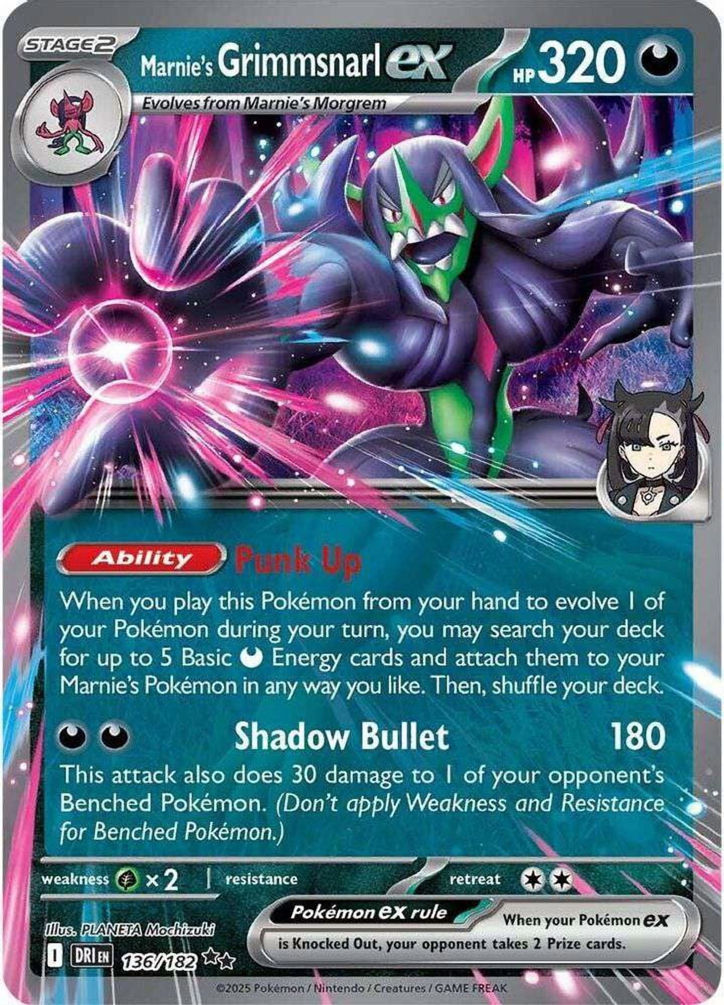 Pokemon Destined Rivals Double Rare Marnie's Grimmsnarl ex #136 ...