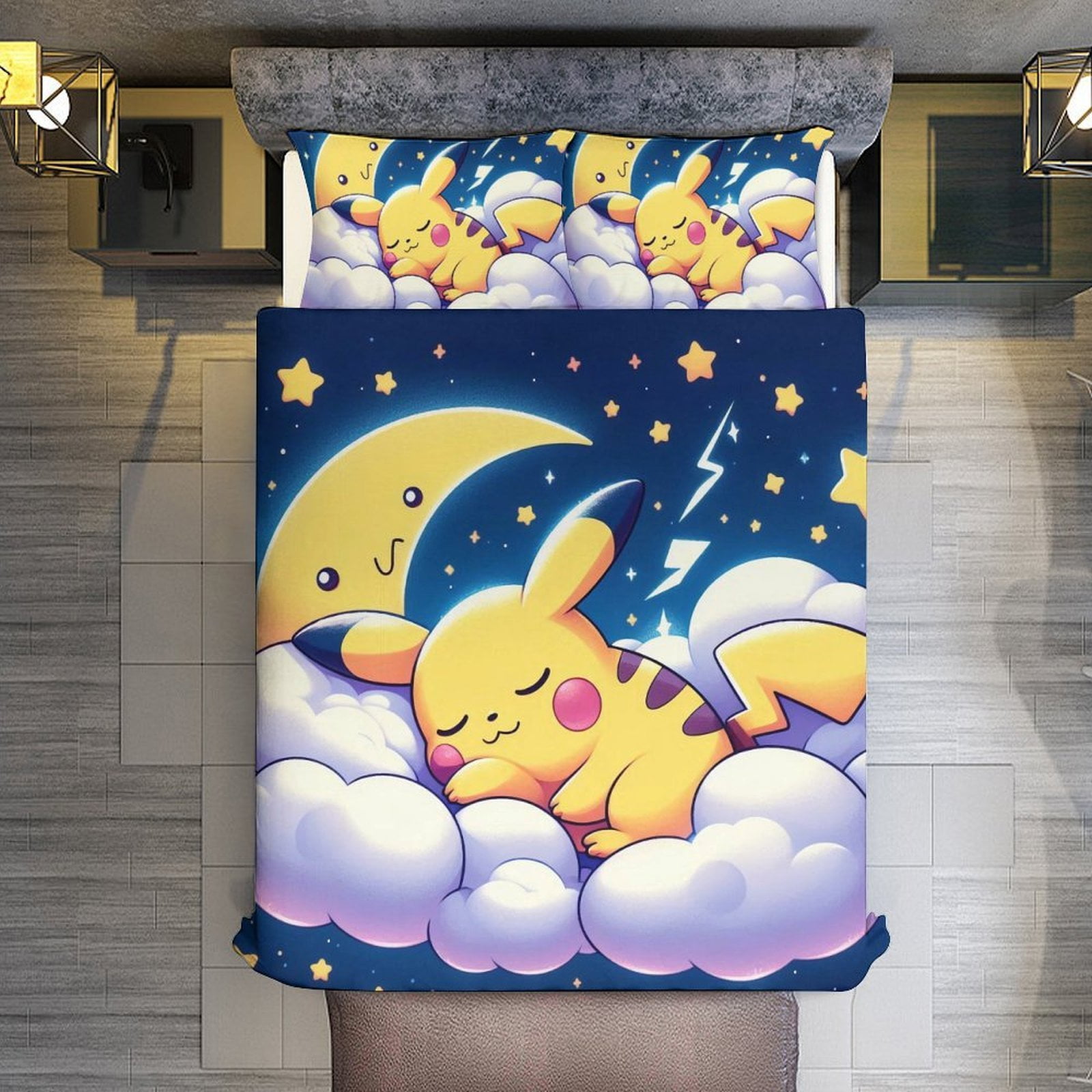 Pokemon Dreamy Pikachu Sleeping on Cloud Crescent Moon Starry Sky ...