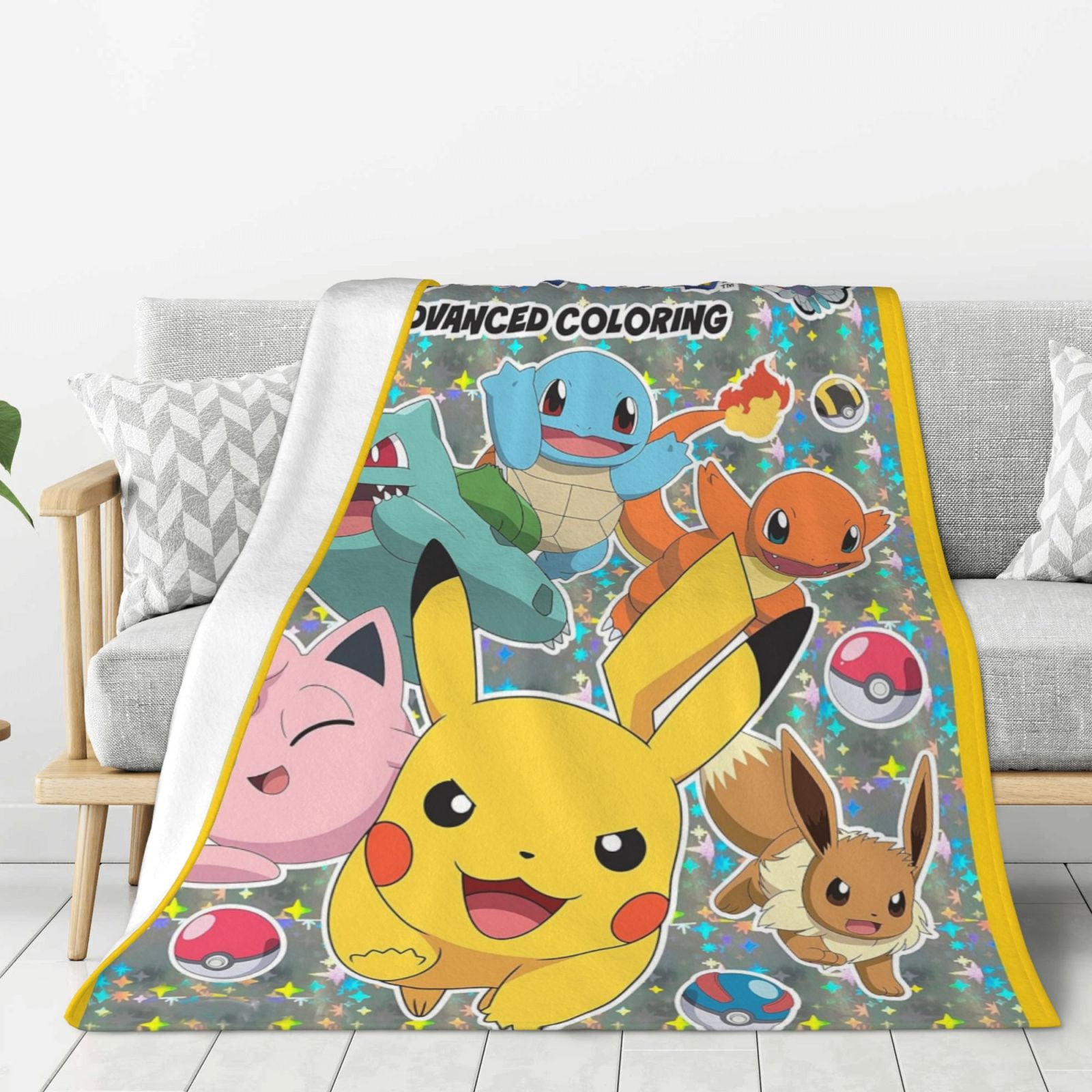 Pokemon - Eeve Charmander Squirtle Bulbasaur Blanket for Couch - Super ...