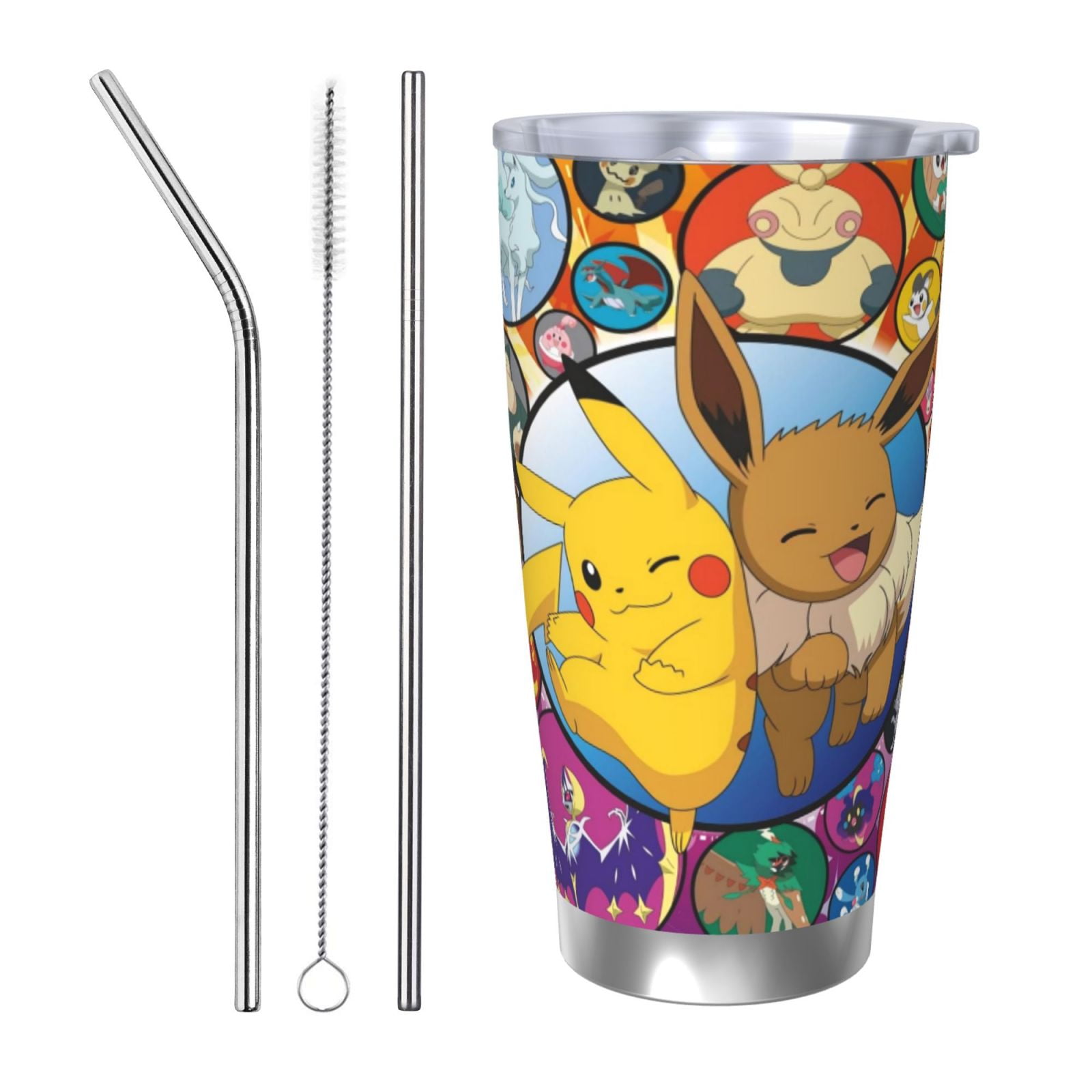 Pokemon&Eevee Alola Region Kids Water Bottle with Straw Lid,Insulated Stainless Steel Reusable ...