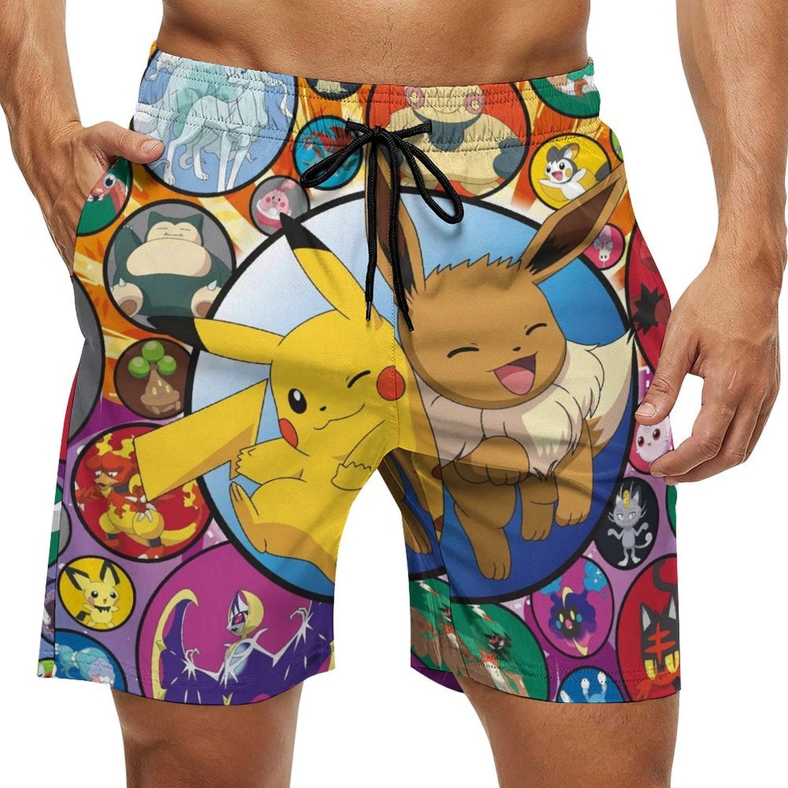 Pokemon&Eevee Alola Region Men's Swim Trunks Quick Dry Bathing Suit Swimming Board Shorts Mesh ...