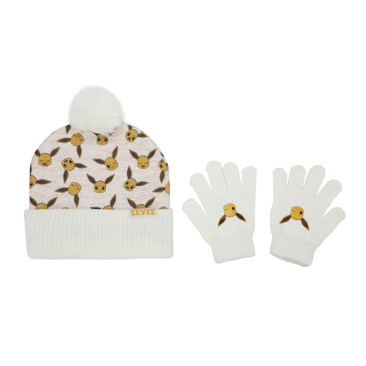 Bioworld Pokemon Eevee Youth Beanie and Gloves Set, Microfleece Knit ...