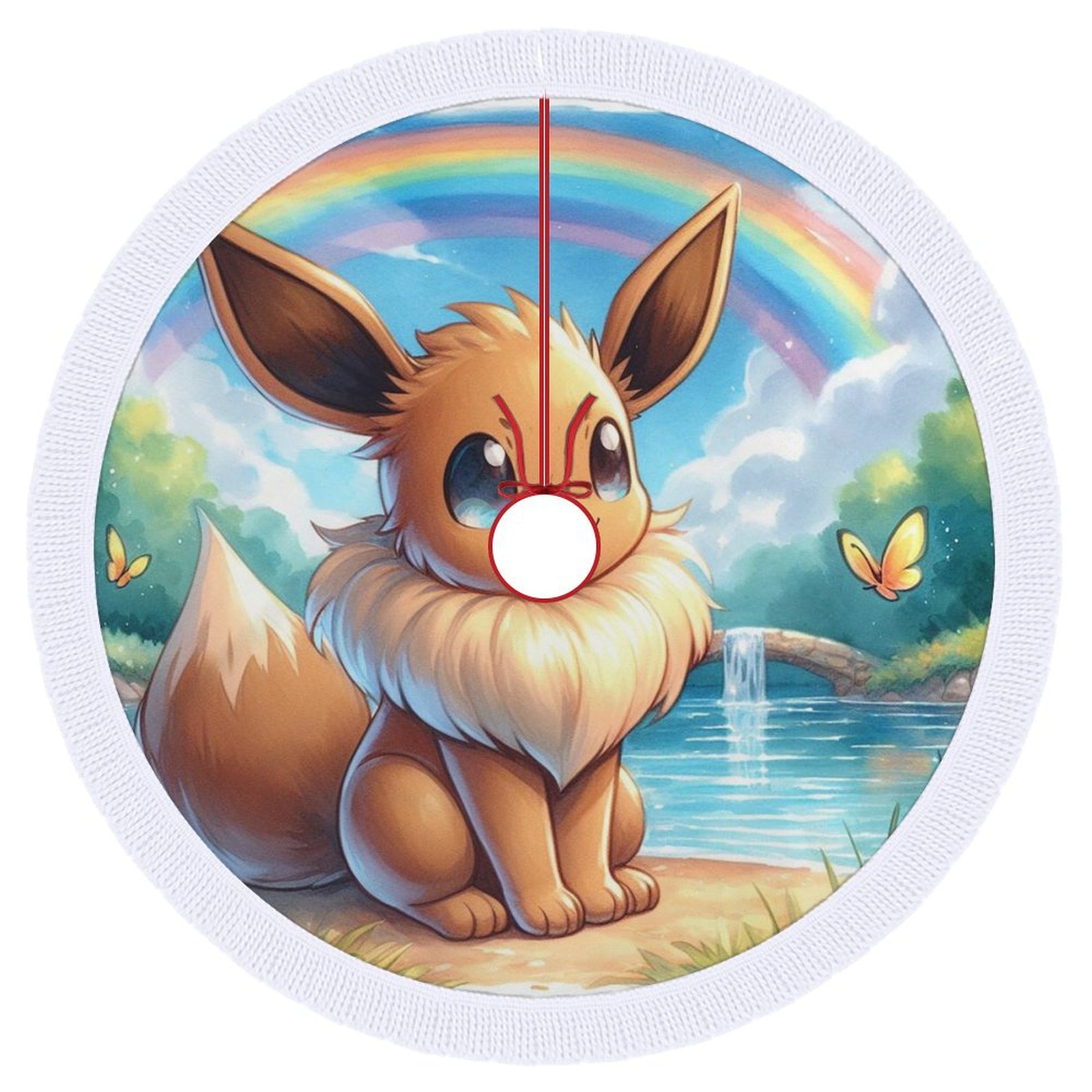 Pokemon Eevee Christmas tree skirt Christmas tree mat with fringe ...