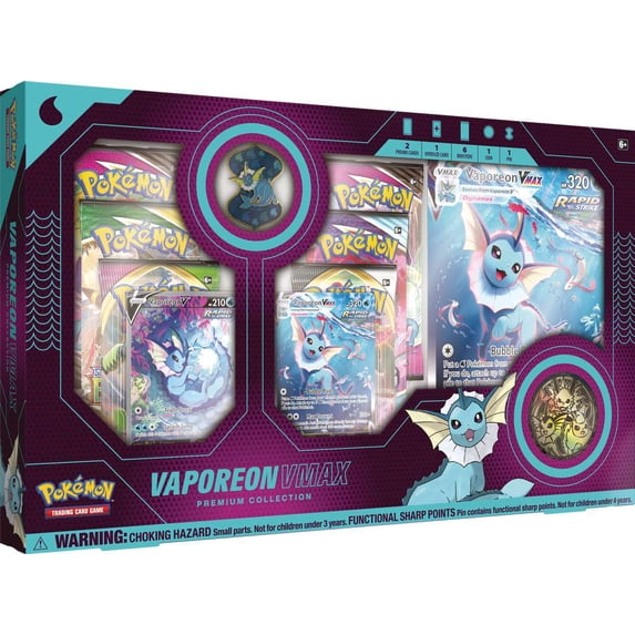 Walmart Pokemon TCG Vaporeon VMAX Premium Collection (6 Packs, Promo ...