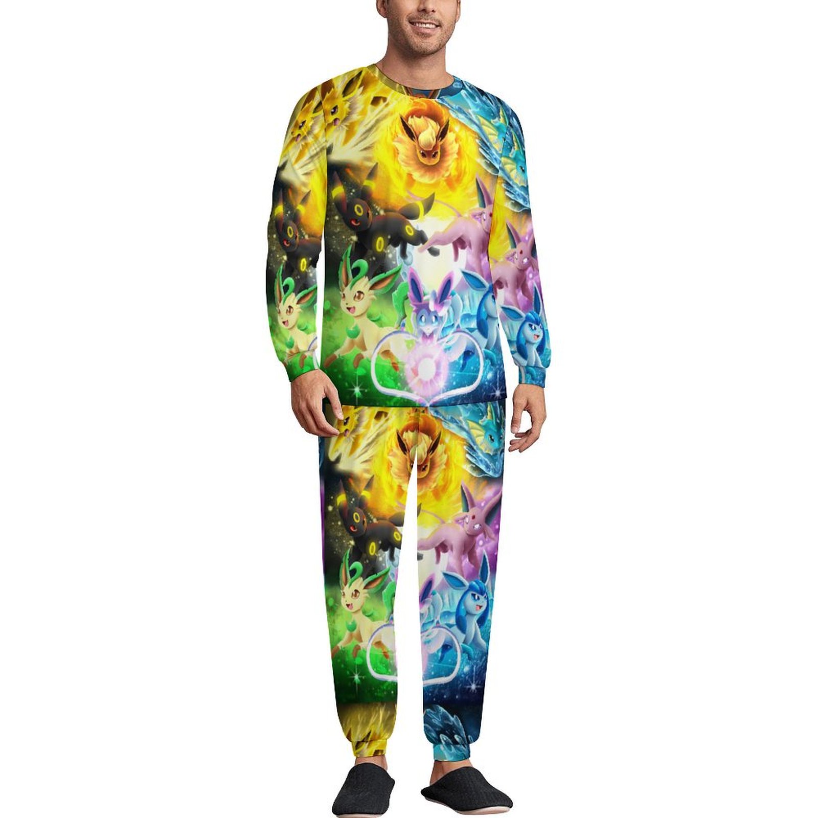 Pokemon Eevee Mens Pajamas Set Long Sleeve Sleepwear Nightwear Pjs ...