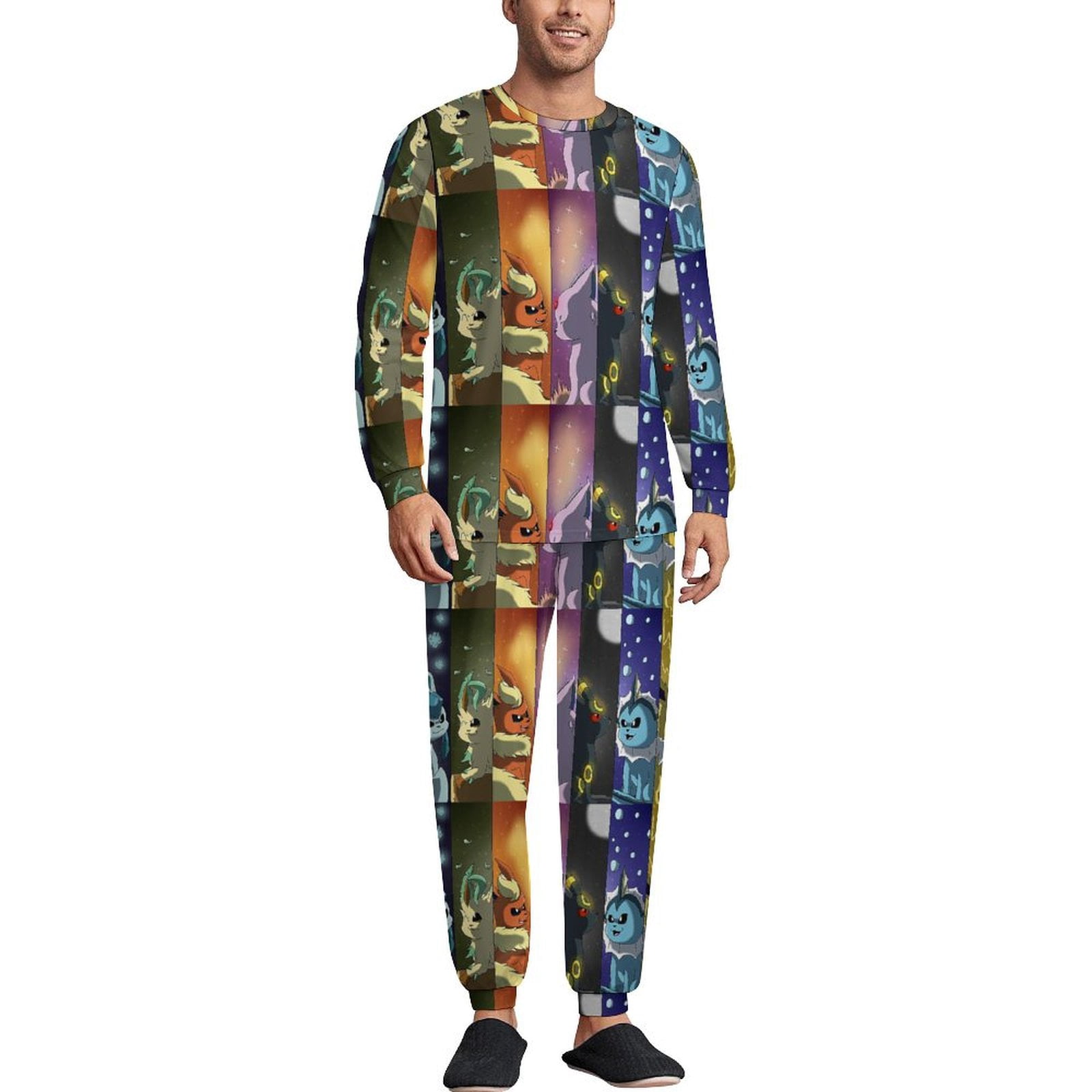 Pokemon Eevee Mens Pajamas Set Long Sleeve Sleepwear Nightwear Pjs ...