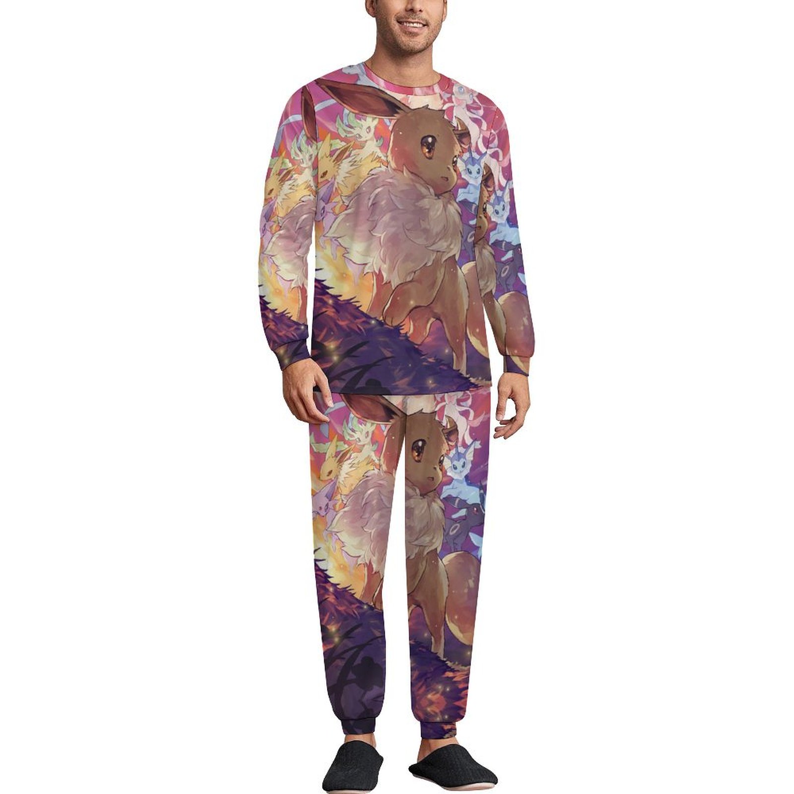 Pokemon Eevee Mens Pajamas Set Long Sleeve Sleepwear Nightwear Pjs ...