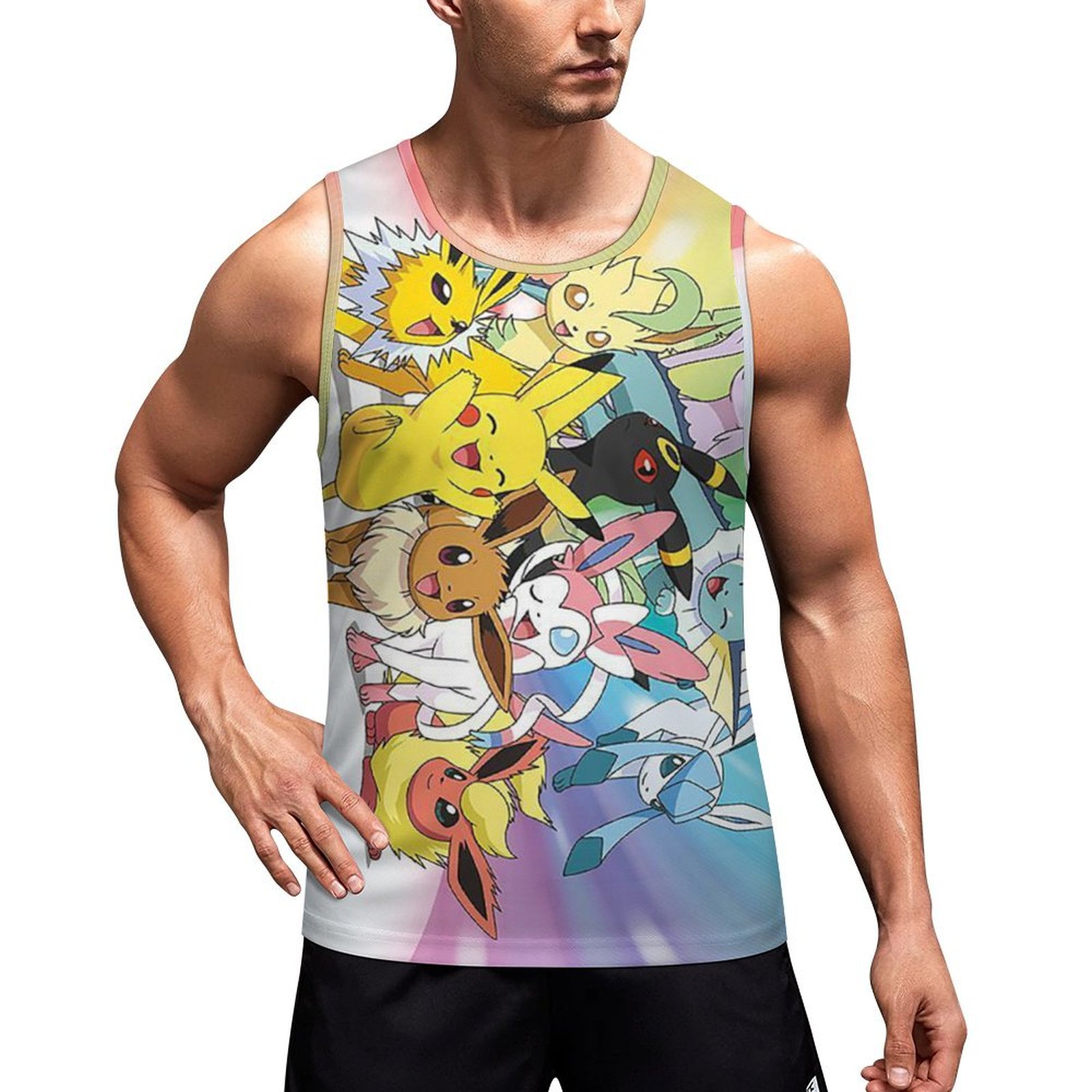 Pokemon Eevee Tank Tops Men Summer Retro Surfin' Tank Top Sleeveless ...