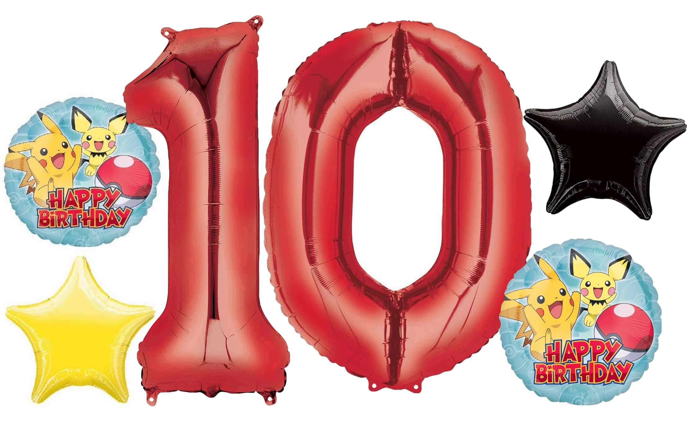 Pokemon GO Balloon Bouquet 10th Happy Birthday 6 Pieces Mylar Foil ...