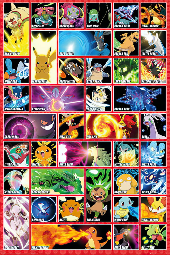 Pokemon - Gaming / TV Show Poster / Print (Character Grid - The Moves ...