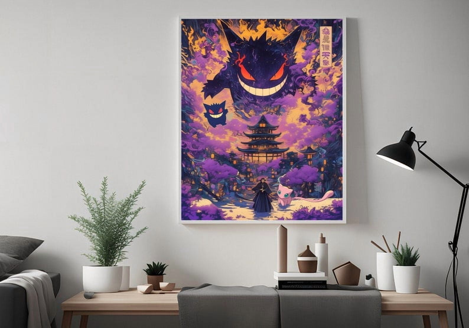 Pokemon Gengar and Mew poster, anime style, high quality, digital print ...