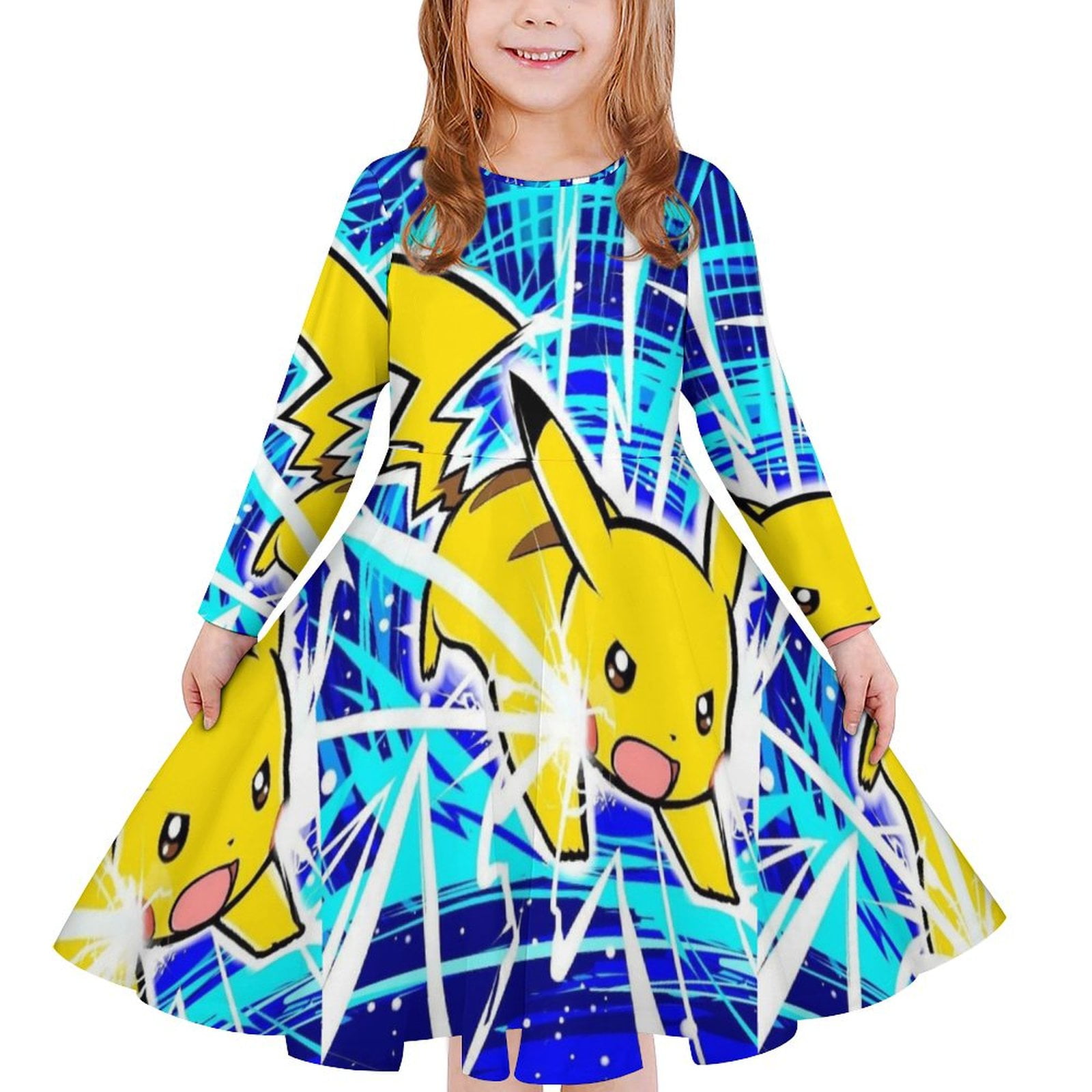 Pokemon Girls Cartoon Dress Dresses Casual Long-Sleeved L - Walmart.com
